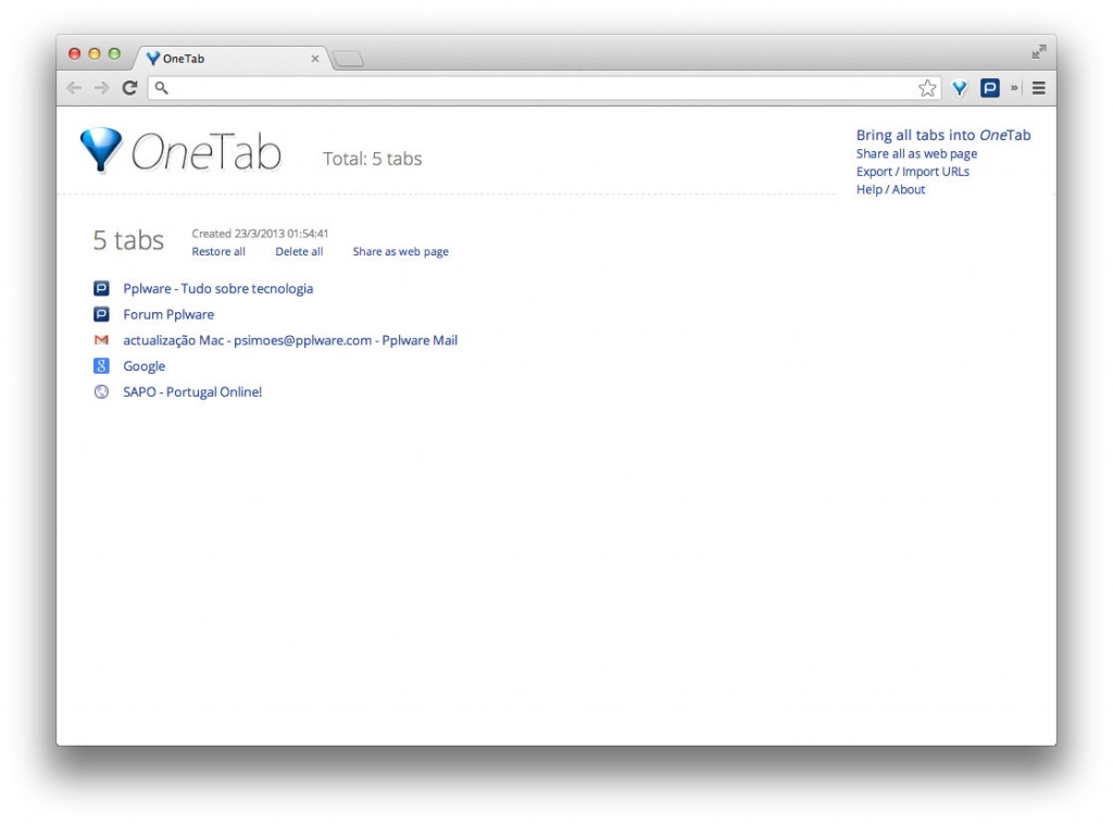 One Tab - Poupar recursos e espaço no Chrome