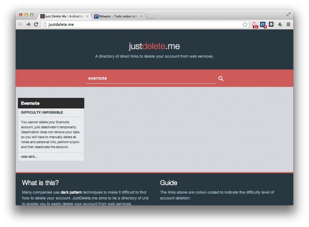 JustDelete.me - A forma mais simples de se apagar da Internet