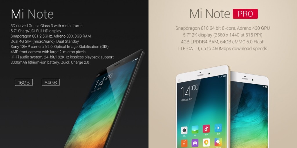 Xiaomi apresenta os Mi Note e Mi Note Pro