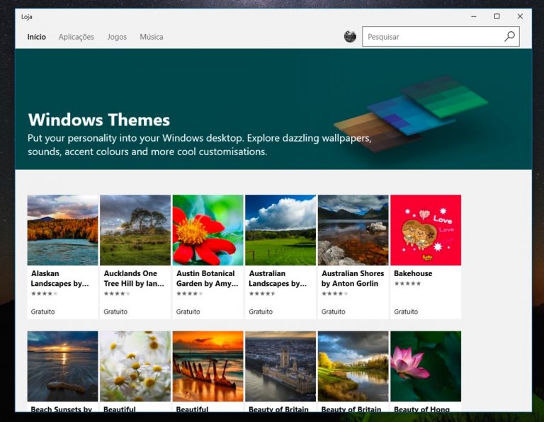 Windows 10: Há temas gratuitos na loja de aplicações