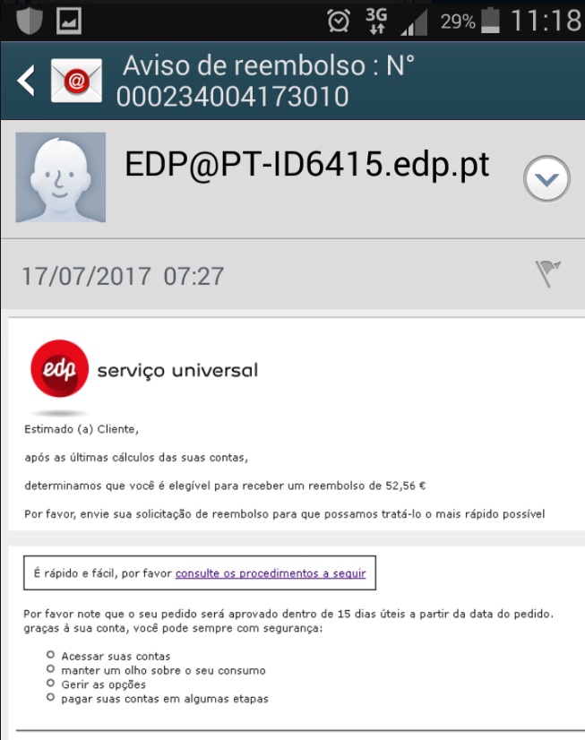PSP: Atenção aos e-mail da EDP! Há um esquema de burla a circular