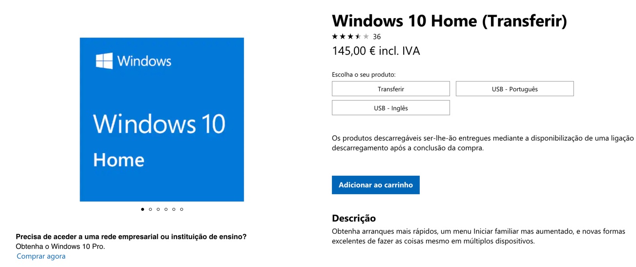 Microsoft aumenta preço do Windows 10 Home em 10
