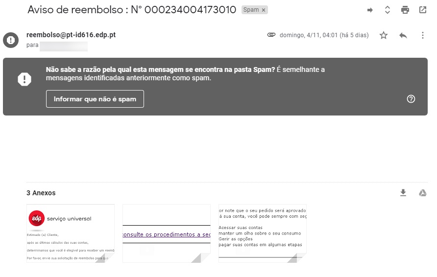 Alerta: Há um e-mail da EDP que está a oferecer 52,56 euros