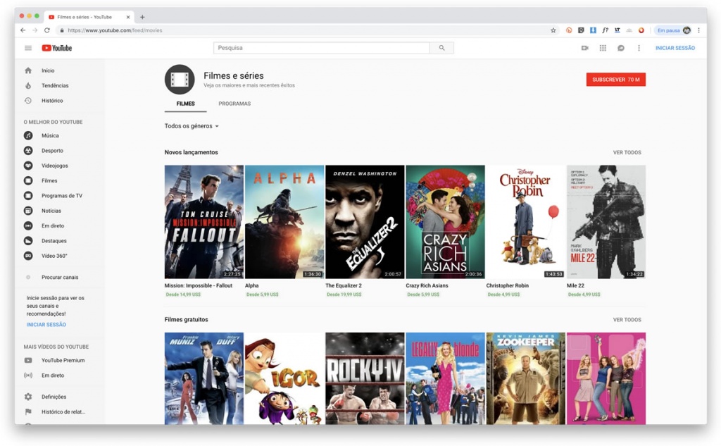 YouTube oferece-lhe gratuitamente filmes que fizeram as grandes ...