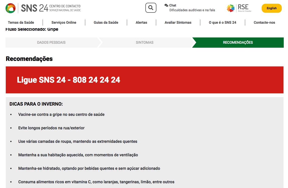 Novo site do Serviço Nacional de Saúde 24 já permite avaliar sintomas