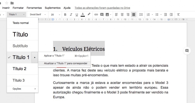 Como criar um índice automático no Google Docs?