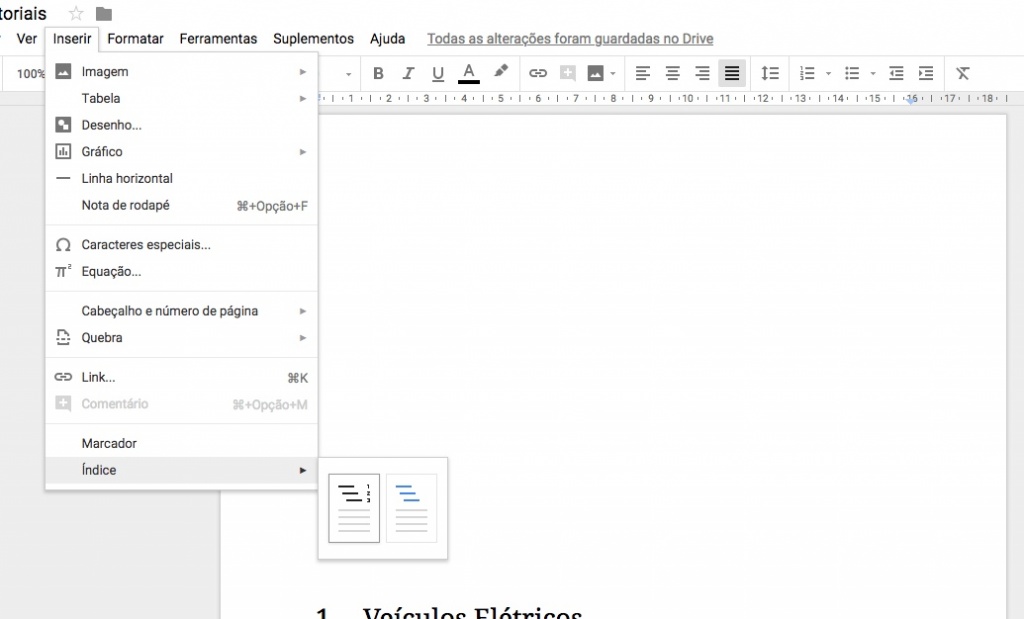 Como criar um índice automático no Google Docs?