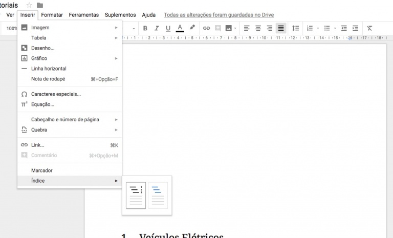 Como criar um índice automático no Google Docs?
