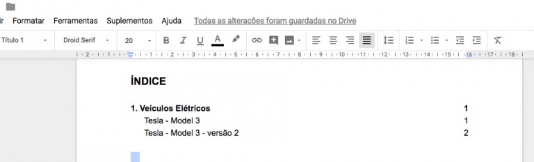 Como criar um índice automático no Google Docs?
