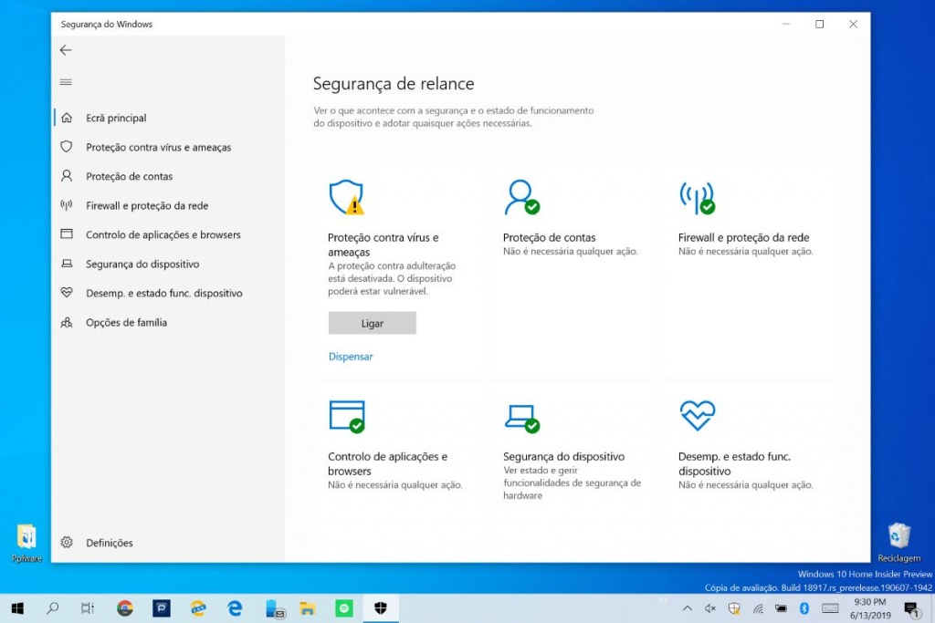 Ative a proteção do Windows Defender contra mudanças na configuração