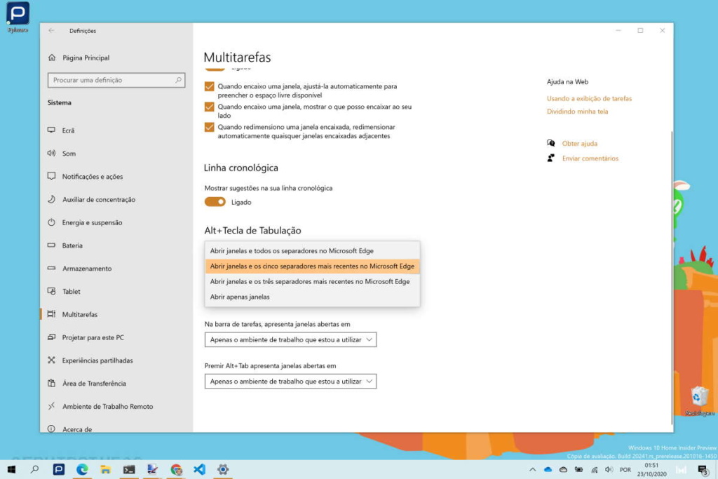 Dica: Configurar a forma como o Alt+Tab trata os separadores do Edge