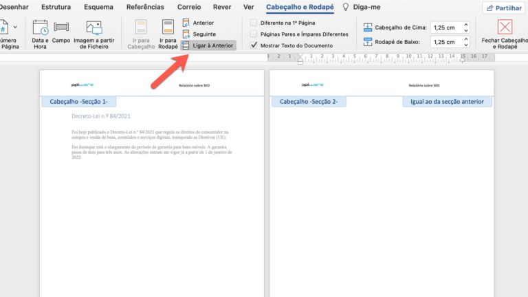 Word – Como ter cabeçalhos e rodapés diferentes num documento?