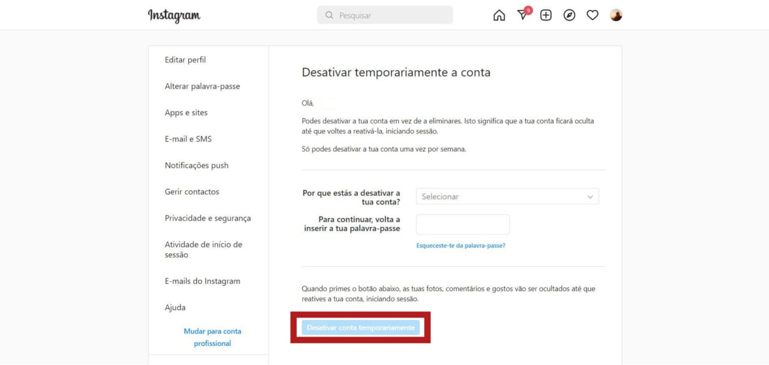 Como apagar uma conta de Instagram