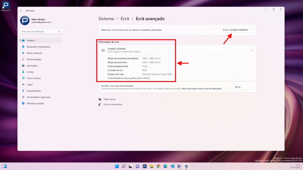 Dica: Como saber no Windows 11 tudo sobre o monitor que está a usar