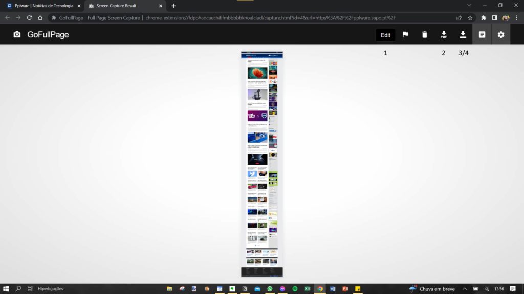 Como fazer uma captura de ecrã de uma página inteira?