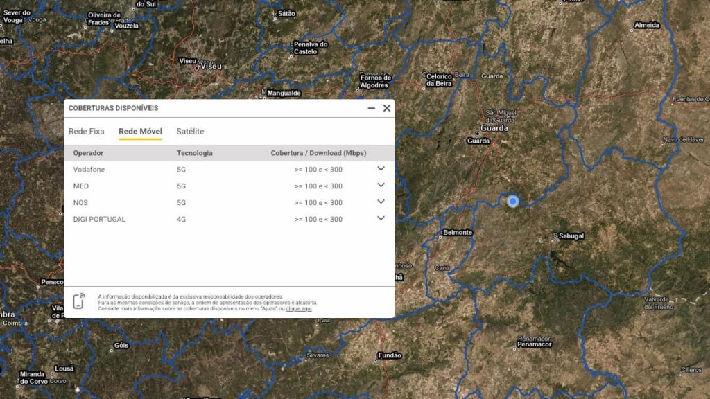 GEO.ANACOM: cobertura da DIGI, da MEO, da NOS e da Vodafone