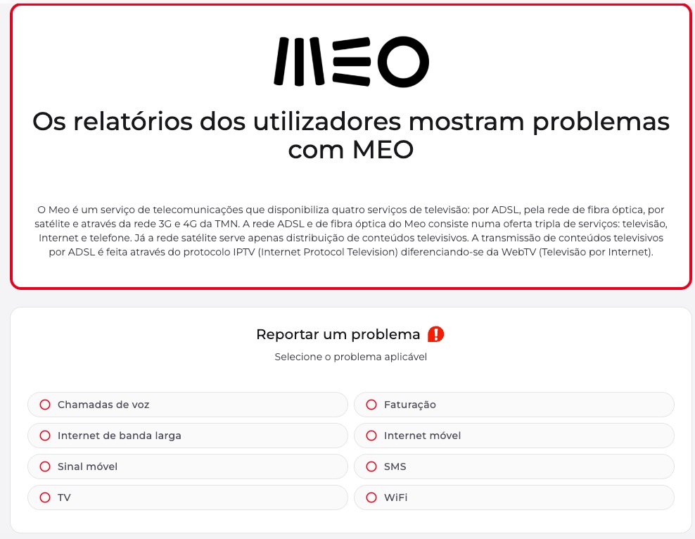 Clientes da MEO relatam problemas de serviço em Portugal